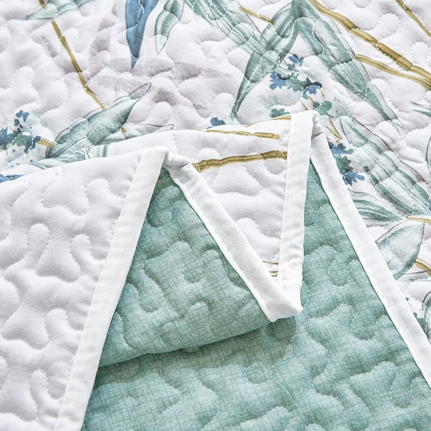 Botanical Green Leaves Reversible 3 Piece Bedding Quilt Set – DIN's ...